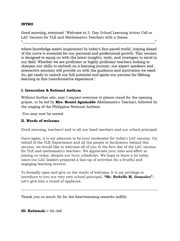 LAC Session Script | PDF | Learning | Behavior Modification