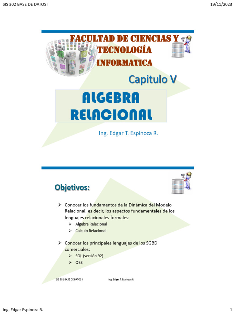 Algebra Relacional: Capitulo V | PDF | Base de datos relacional ...