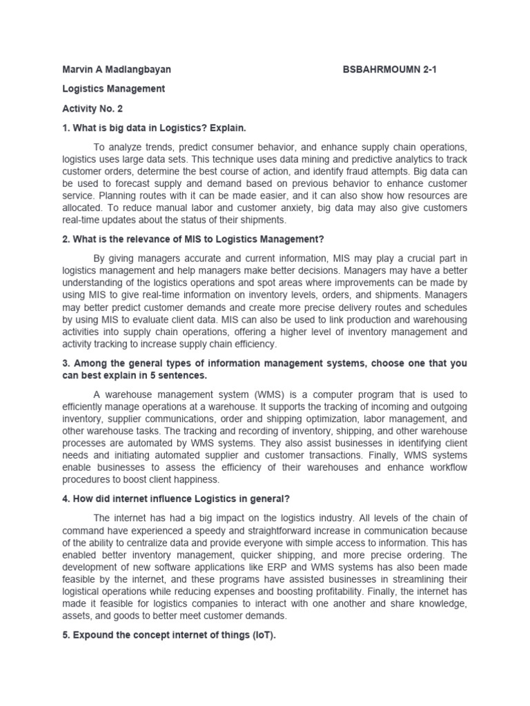 2-1 LogMan-2 | PDF | Logistics | Internet Of Things