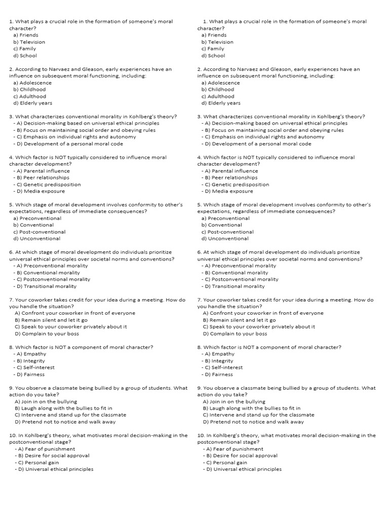 Ethics Quiz | PDF | Morality | Liberal Arts Education