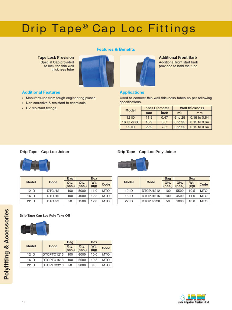 Drip Tape Cap Loc Fittings | PDF | Building Materials | Building ...