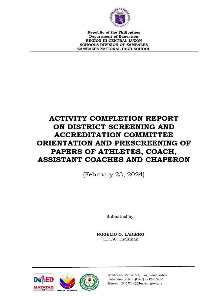 ZONE 6 ACTIVITY COMPLETION REPORT | PDF