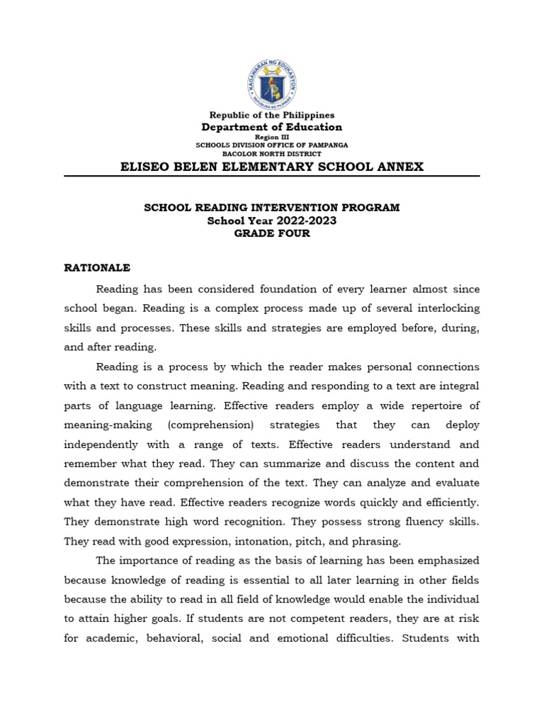 Gr. 4-READING INTERVENTION 2022-2023 | PDF | Reading Comprehension | Psychology