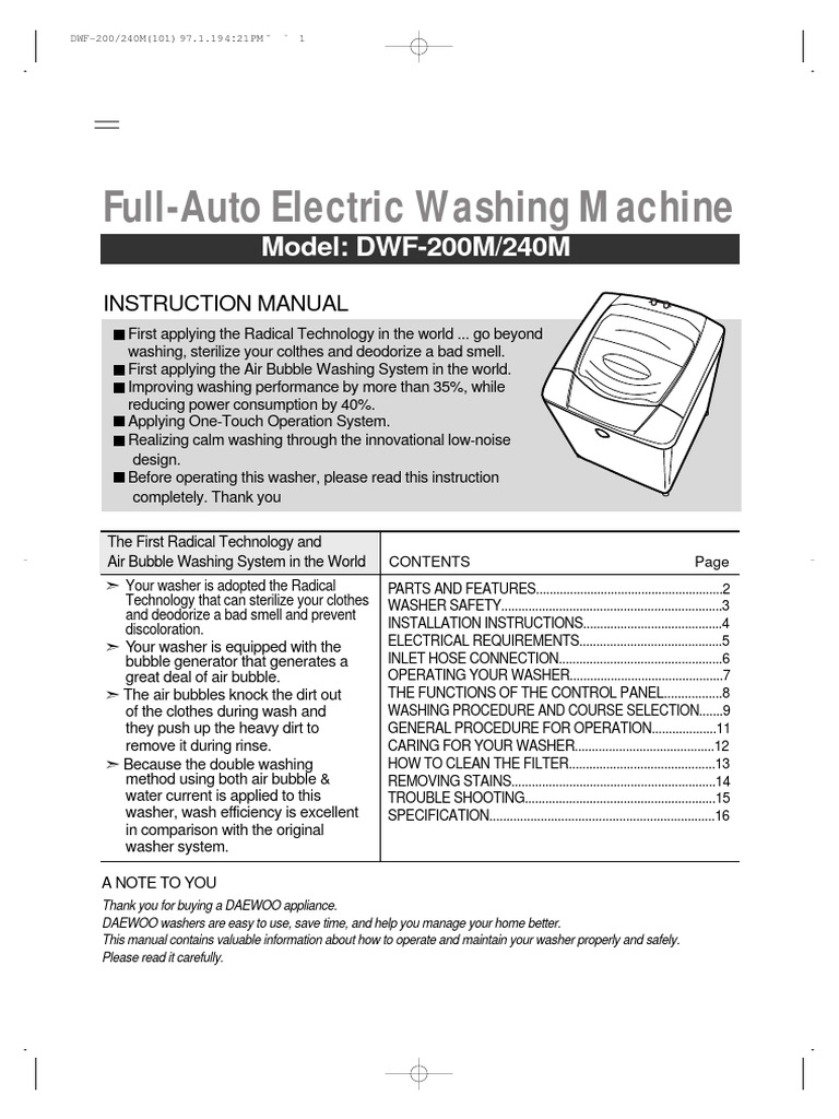 Daewoo DWF-200M | PDF | Washing Machine | Tap (Valve)