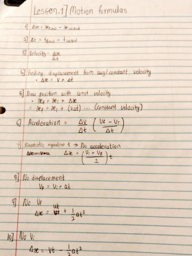 Ap Physics 1 Chapter 1 Motion Formulas | PDF