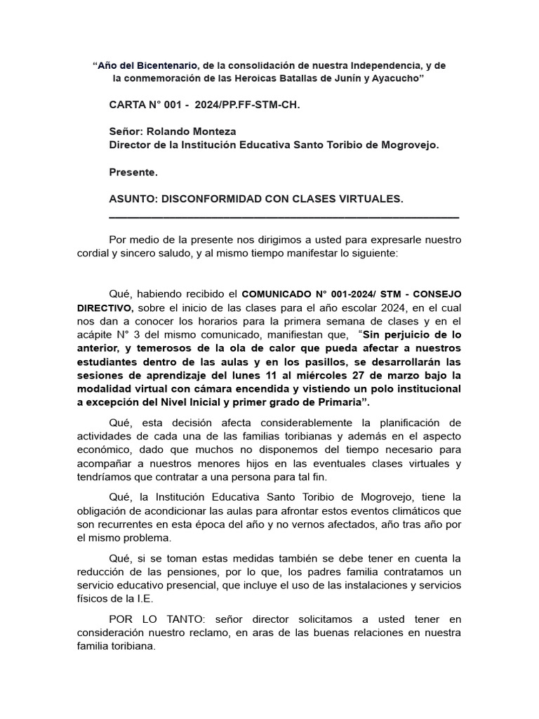 Reclamo Por Clases Virtuales STM | PDF