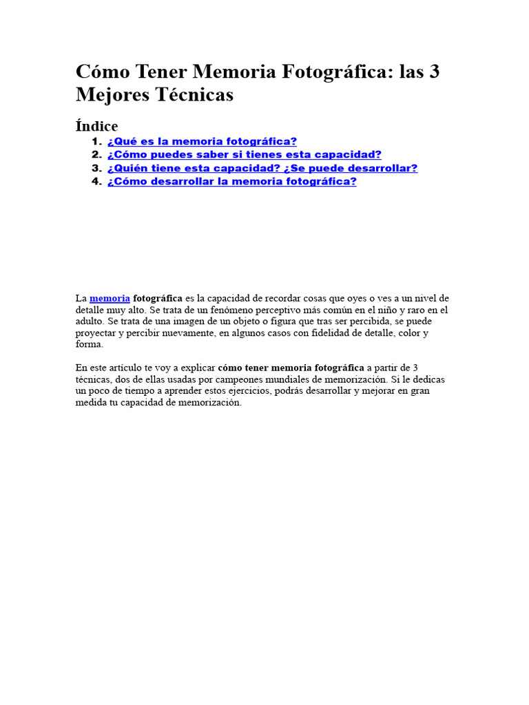 Cómo Tener Memoria Fotográfica | PDF | Memoria | Mente