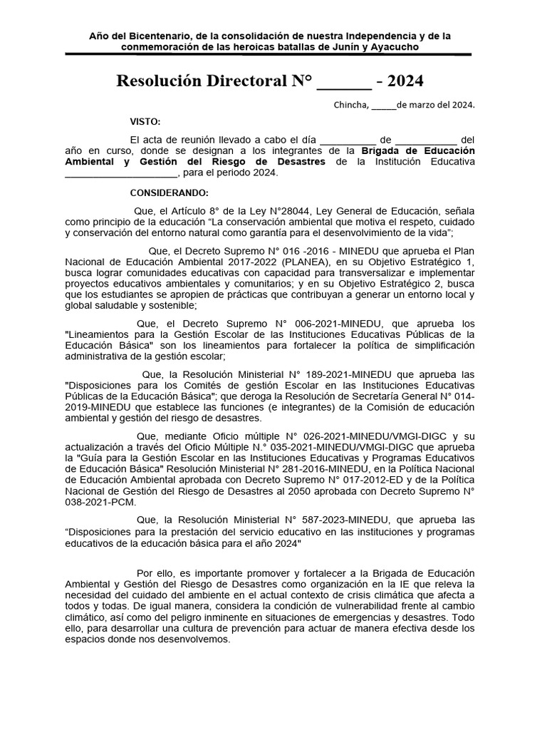 Esquema - RD Brigadas EA y GRD 2024 Ok | PDF