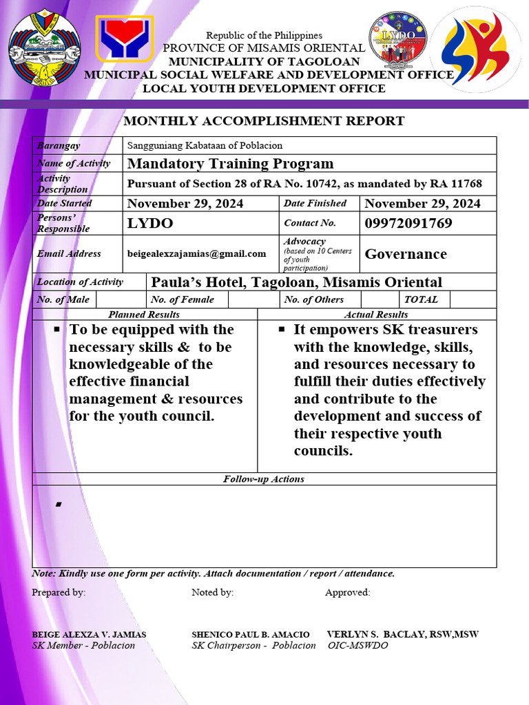 SK Accomplishment Report | PDF