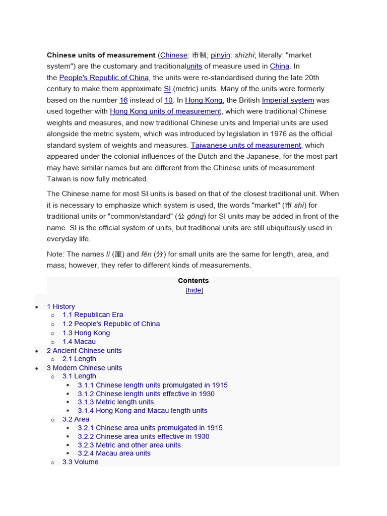Chinese Units of Measurement | PDF | Units Of Measurement | Metrology