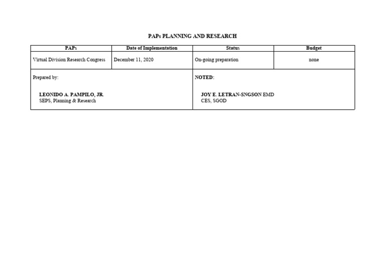 Paps Planning and Research | PDF