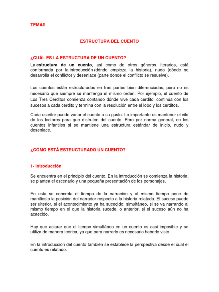 Tema # - Estructura Del Cuento | PDF | Narración | Cuentos