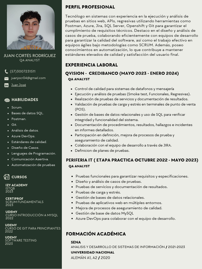 CV Juan Jose - QA | PDF | Mi sql | Software
