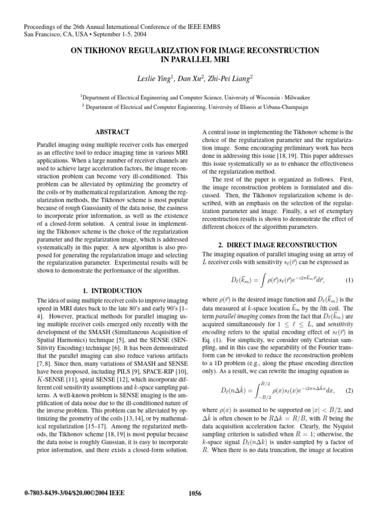_2004_embc2004ying on Tikhonov Regularization for Image Reconstruction | PDF | Magnetic ...