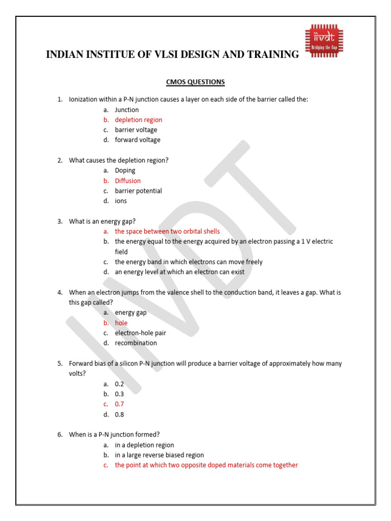 Cmos Questions | PDF | Field Effect Transistor | P–N Junction