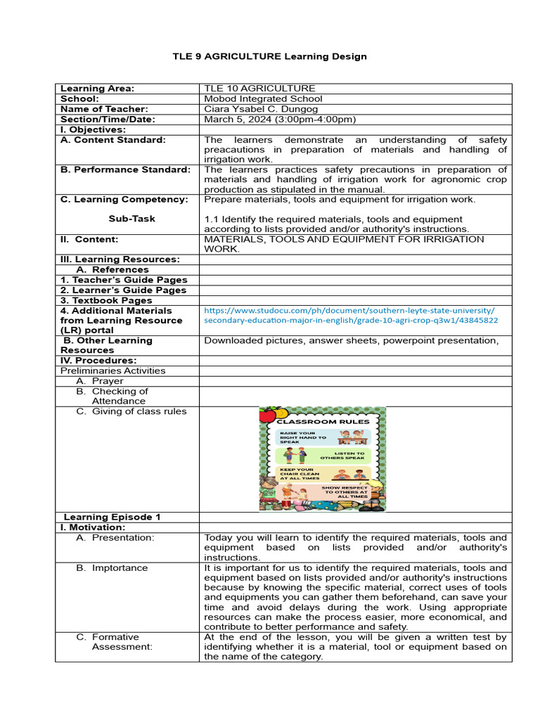 Tle 10 Agri LP 1.1 | PDF | Metals | Valve