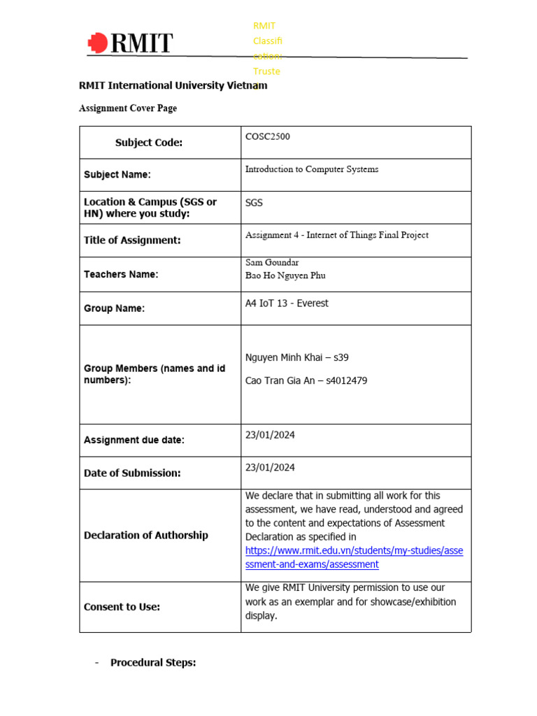 RMIT-VN-Cover-Page | PDF | Arduino | Internet Of Things