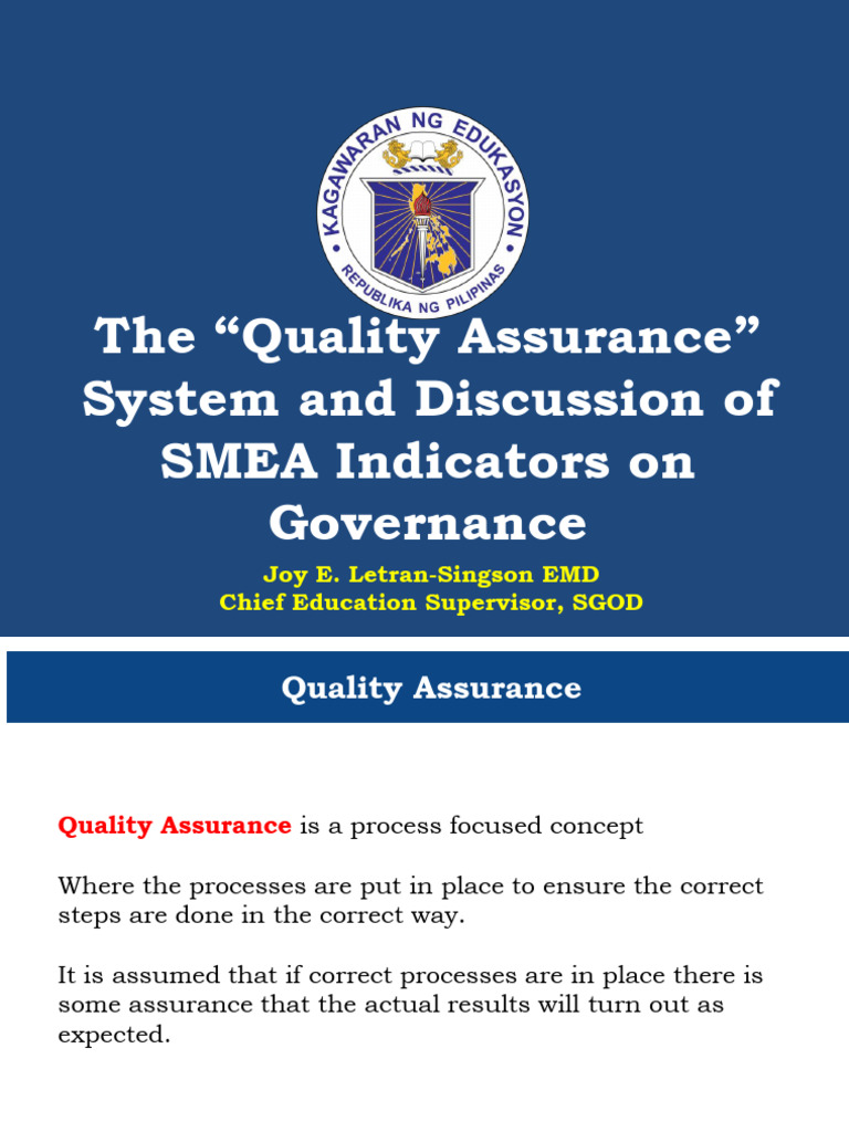 Qualty Assurance - Smea Process (Ces Joy) | PDF | Monitoring And ...