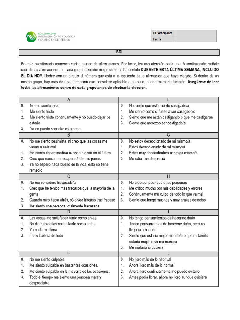 BDI_I Chileno Oficial Milenio | PDF