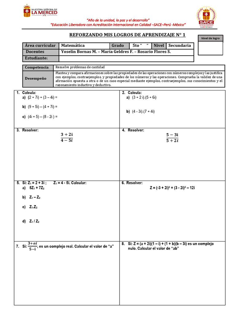 Problemas de Números Complejos en Matemáticas | PDF