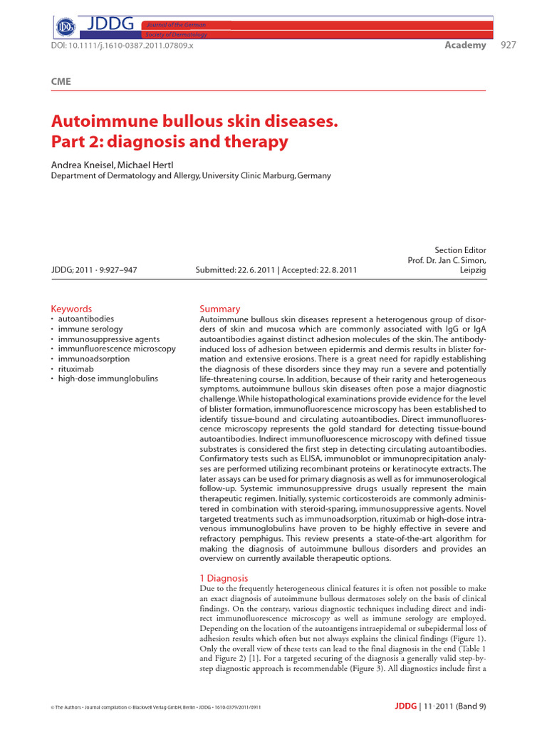 Autoimmune Bullous Skin Diseases. Diagnosis and Therapy | PDF ...