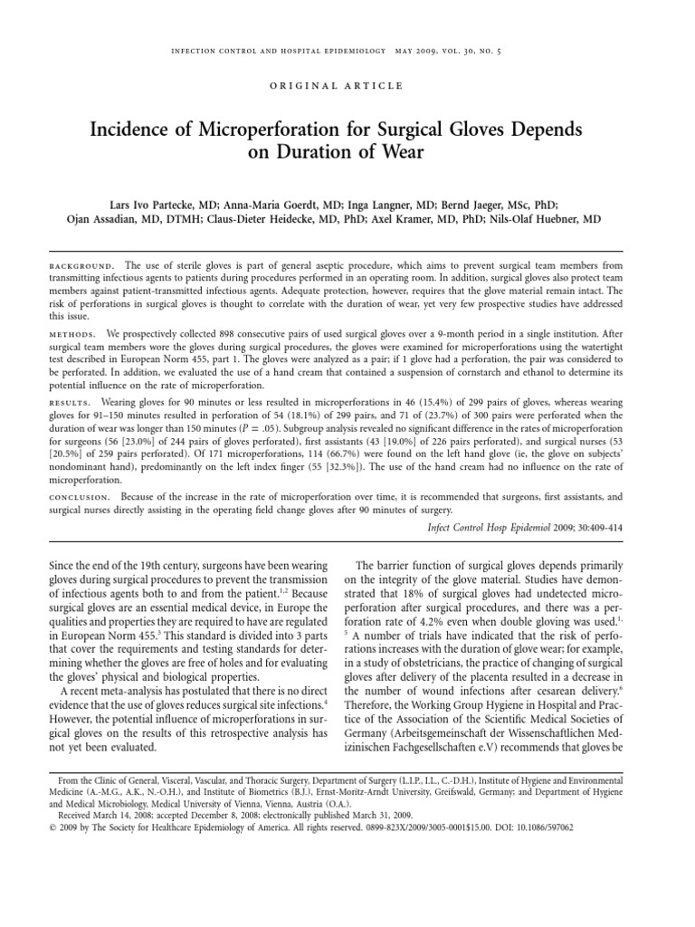 Incidence of Microperforation For Surgical Gloves Depends On Duration ...