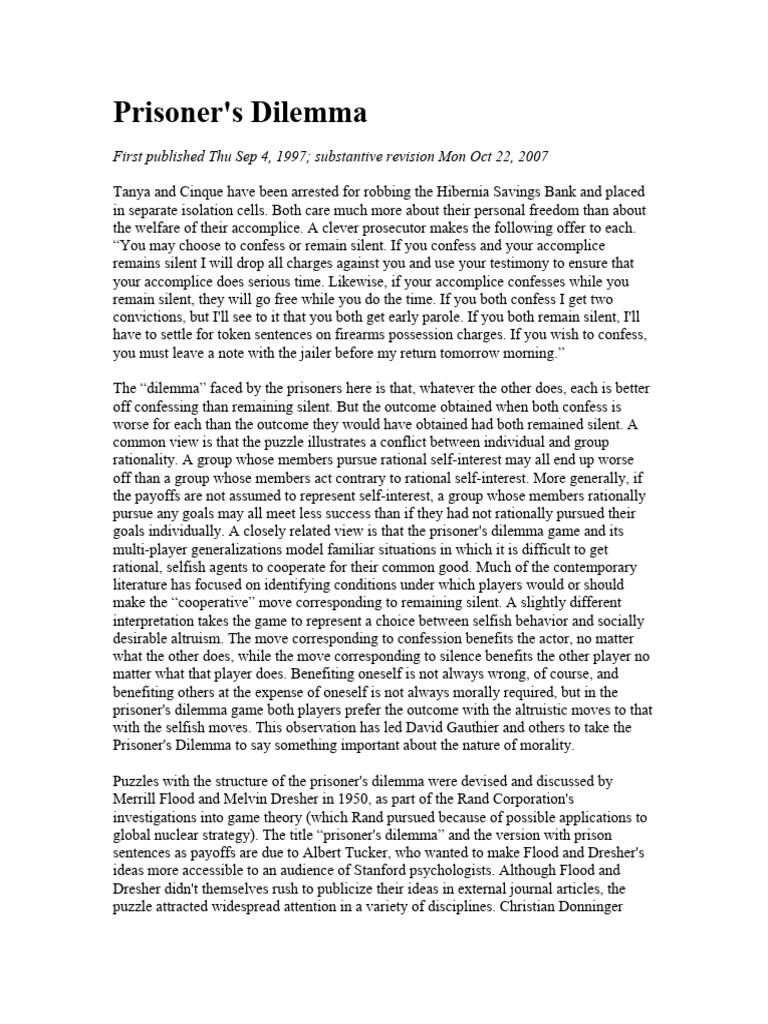 Prisoner Dilemma | PDF | Altruism | Social Psychology