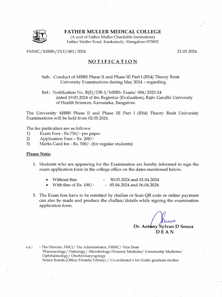 CONDUCT OF MBBS PHASE II AND PHASE III PART I (RS4) THEORY RESIT EXAM ...