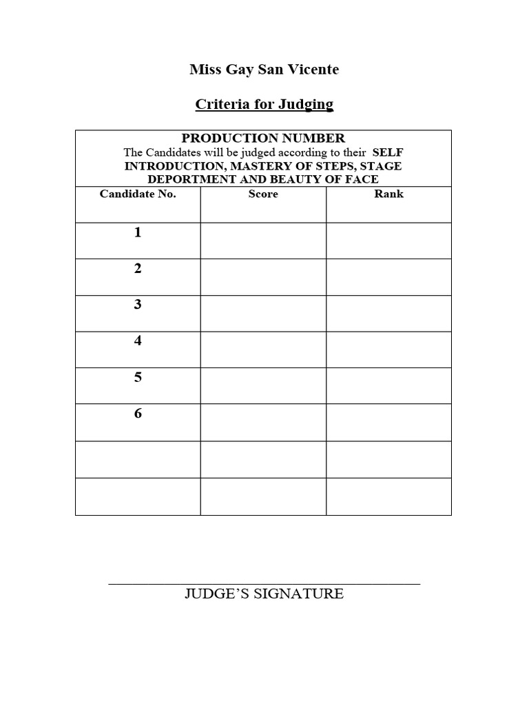 Miss Gay San Vicente Criteria | PDF