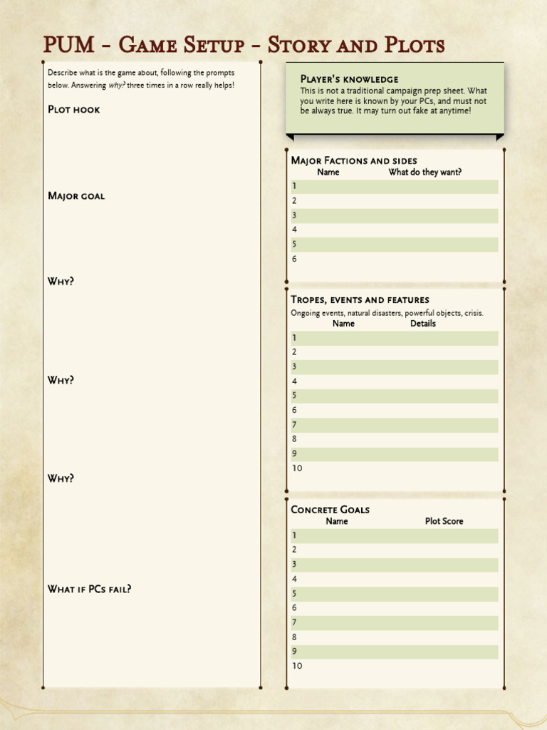 Pum Game Sheet Large Fillable | PDF