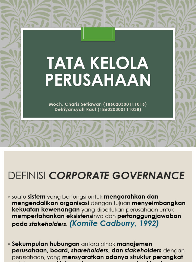 Definisi Tata Kelola Perusahaan | PDF
