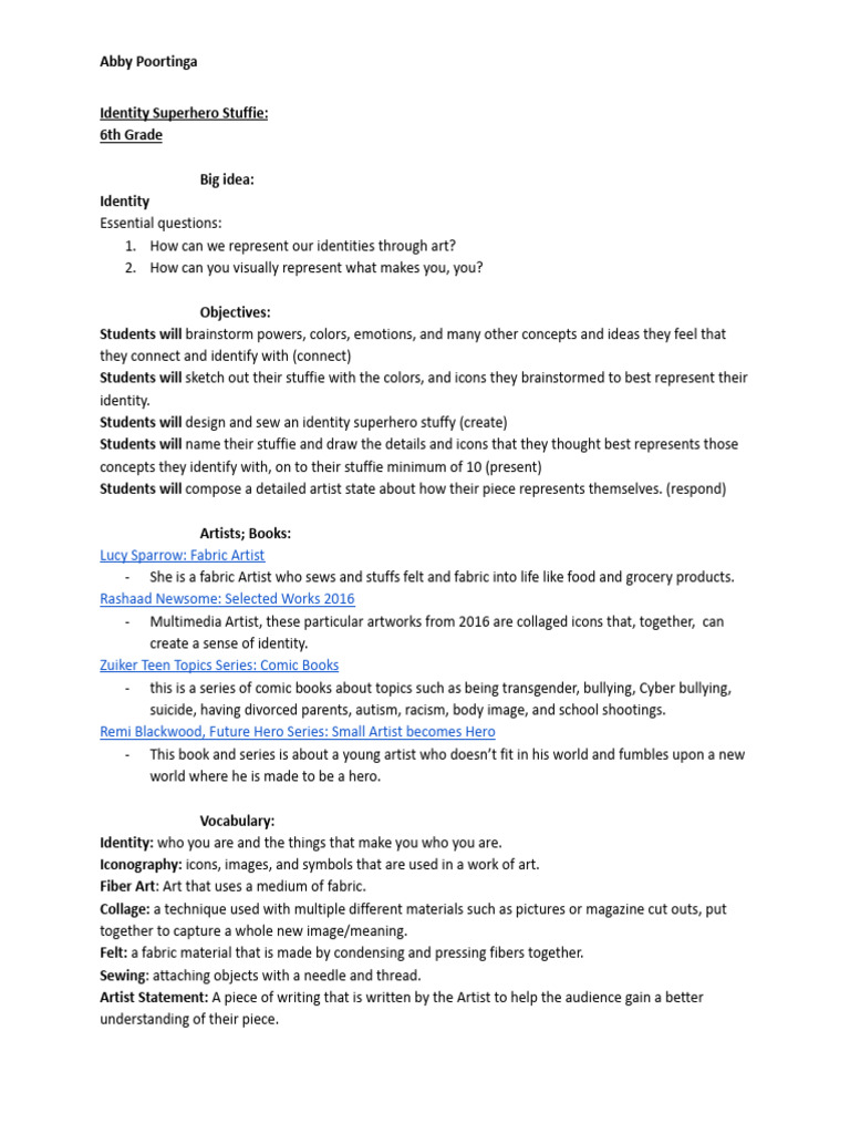 Art 6-8 Lesson Plan Card | Download Free PDF | Sewing | Textiles