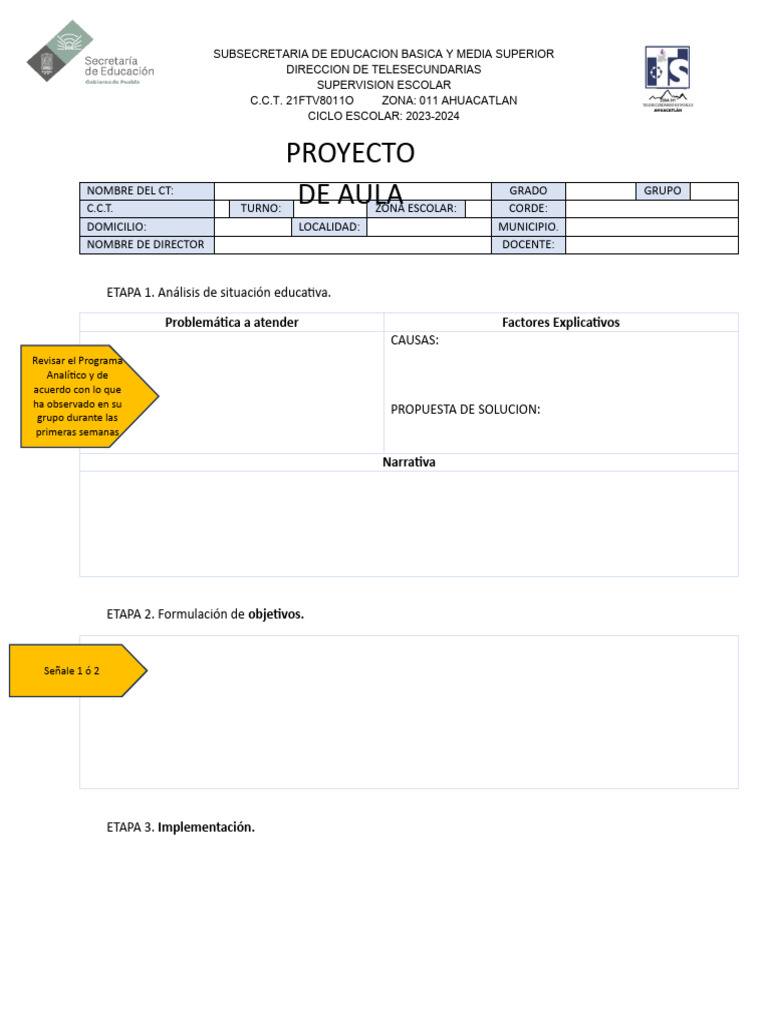 FORMATO DE PLANIFICACION DE PROYECTO DE AULA_Zona 011 Ahuacatlan (2 ...