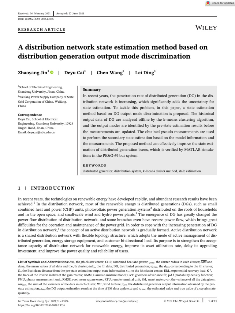 International Transactions On Electrical Energy Systems - 2021 - Jin - A Distribution Network ...