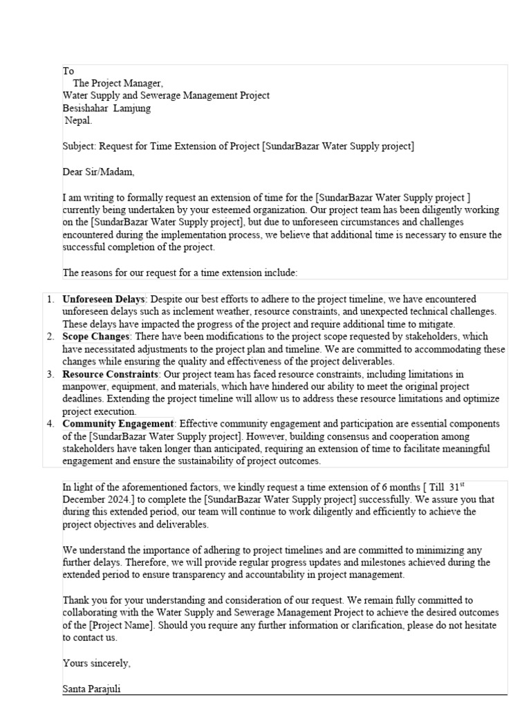 Time Extension Letter | PDF | Project Management | Economies