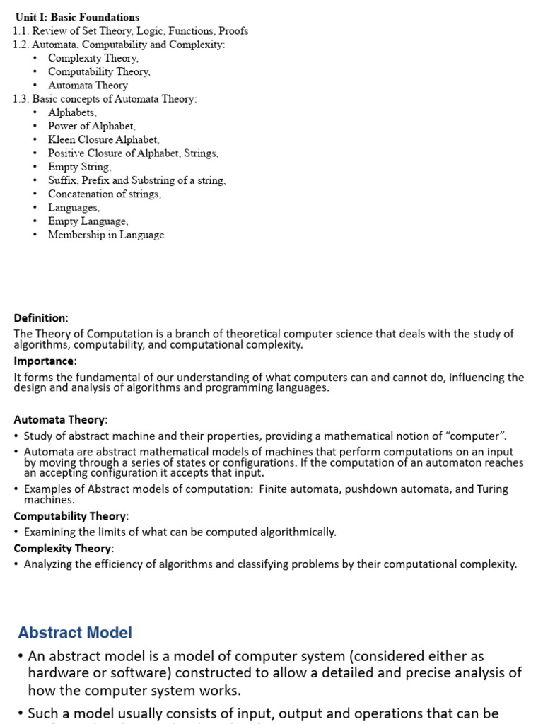 UNIT-1 Basic Foundations | PDF | Set (Mathematics) | Computational Complexity Theory