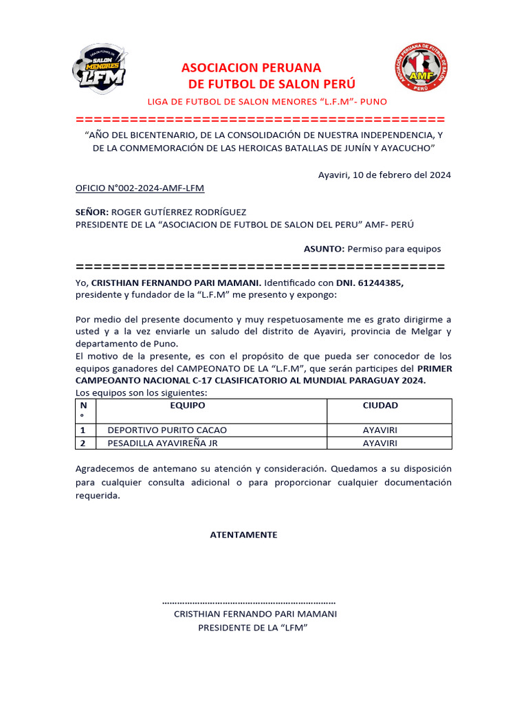 OFICIO 003-2024-LFM - | PDF