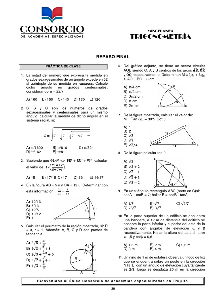 TRIGONOMETRÍA - MISCELANEA FINAL | PDF | Pi | Geometría triangular