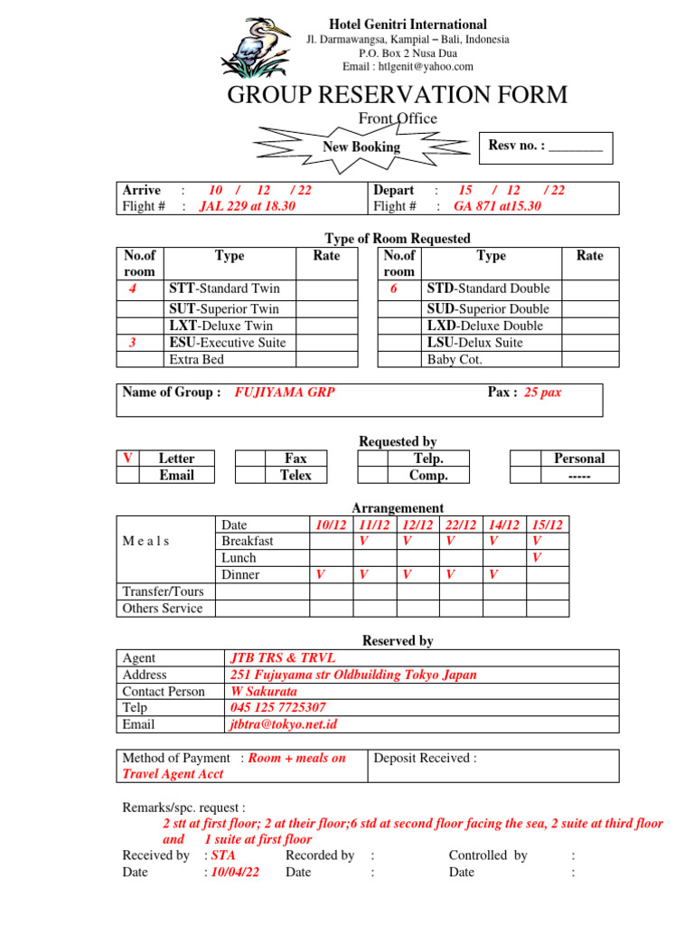 Contoh Group Reservation Form Ii 2022 | PDF | Eating Behaviors Of ...