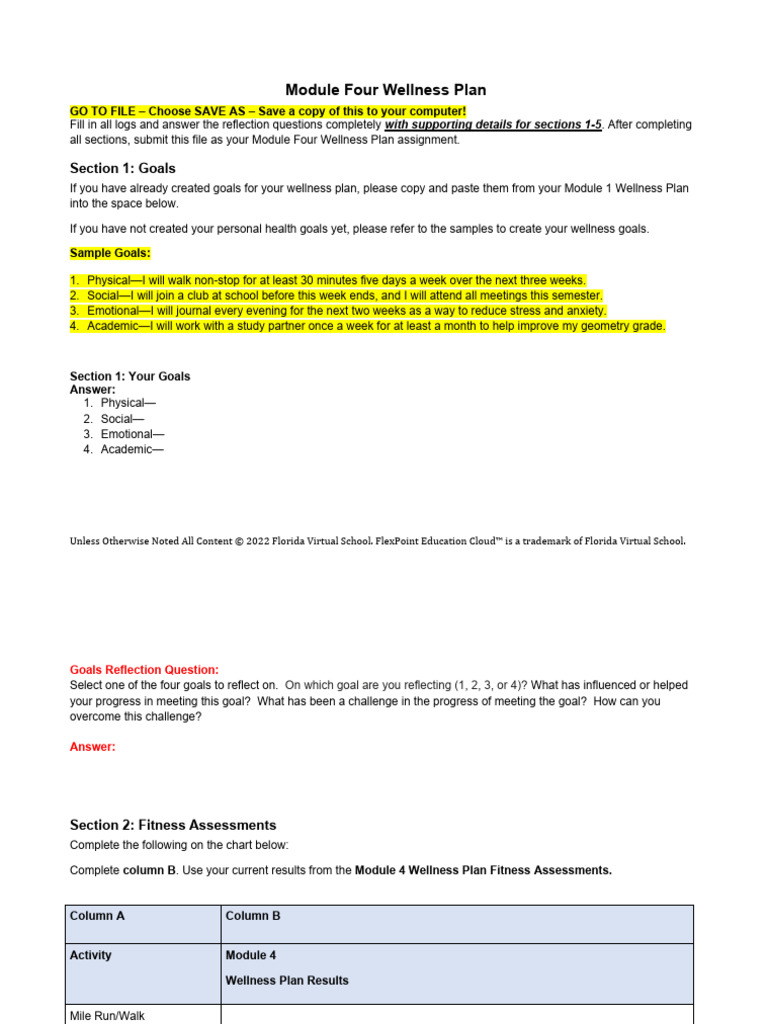 Module Four Wellness Plan | PDF | Flexibility (Anatomy) | Physical Exercise