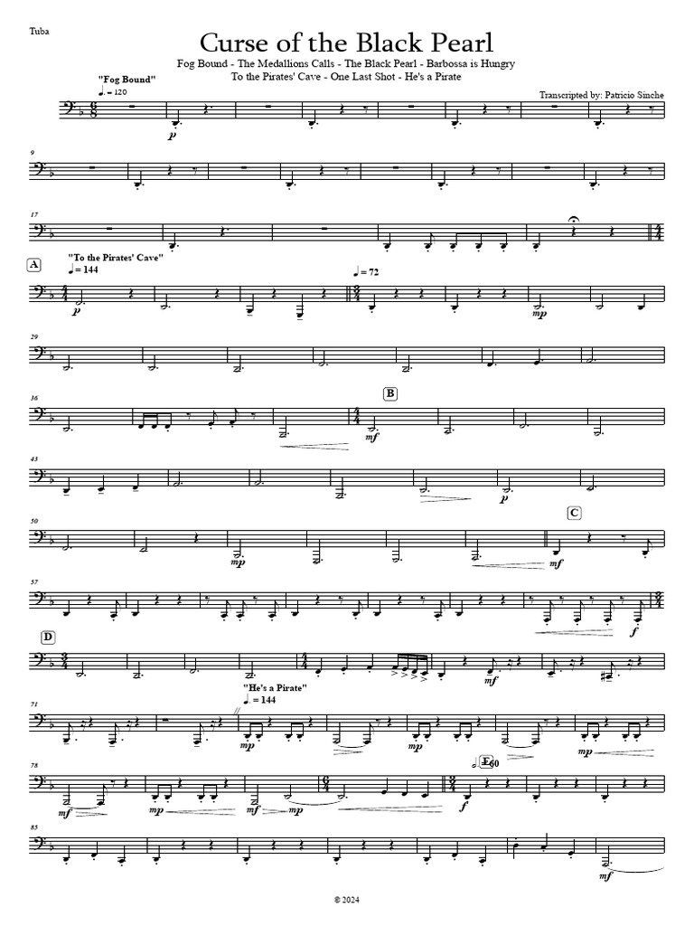PIRATAS DEL CARIBE - Curse of The Black Pearl - Tuba | PDF | Alphabet ...