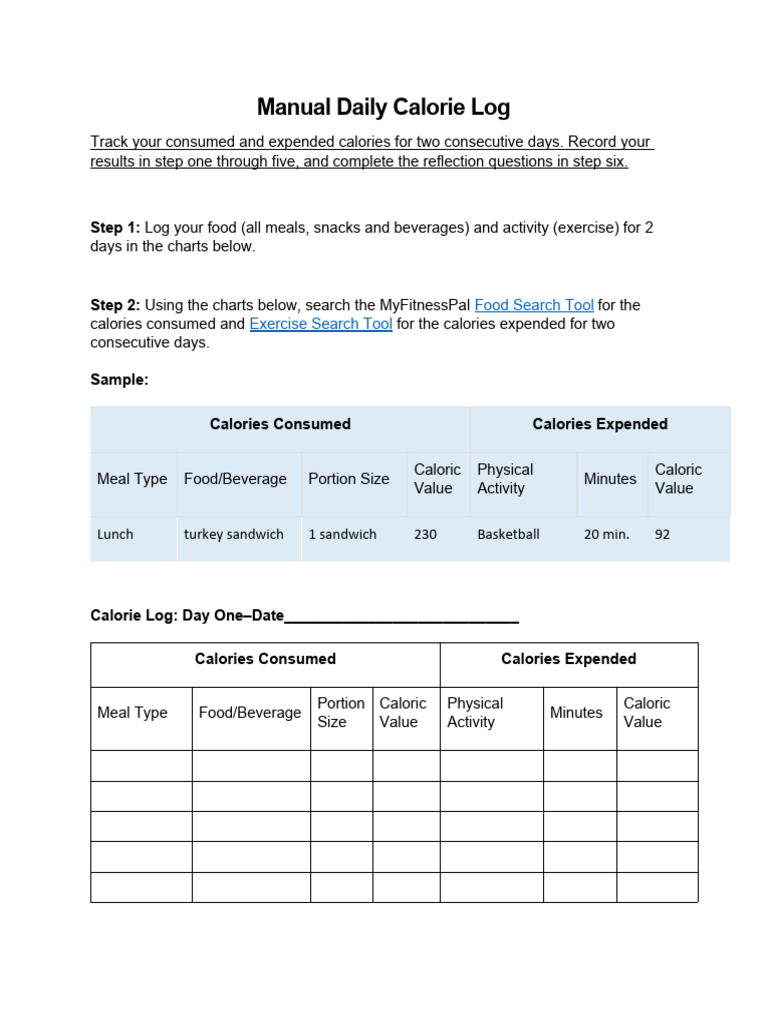 Option 1 Manual Daily Log | PDF | Dieting | Calorie