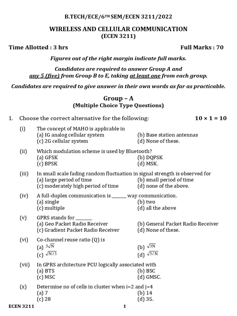 Wireless and Cellular Communication Ecen 3211 - 2022 | PDF | Cellular Network | Computer Engineering