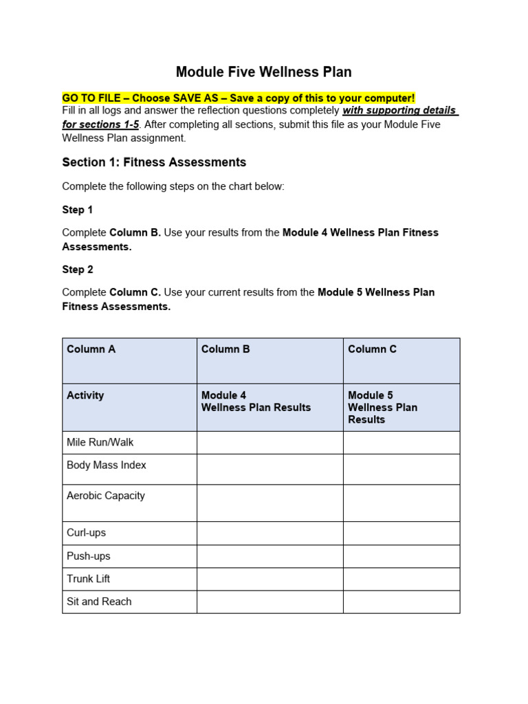 Module Five Wellness Plan | PDF | Strength Training | Management Of Obesity