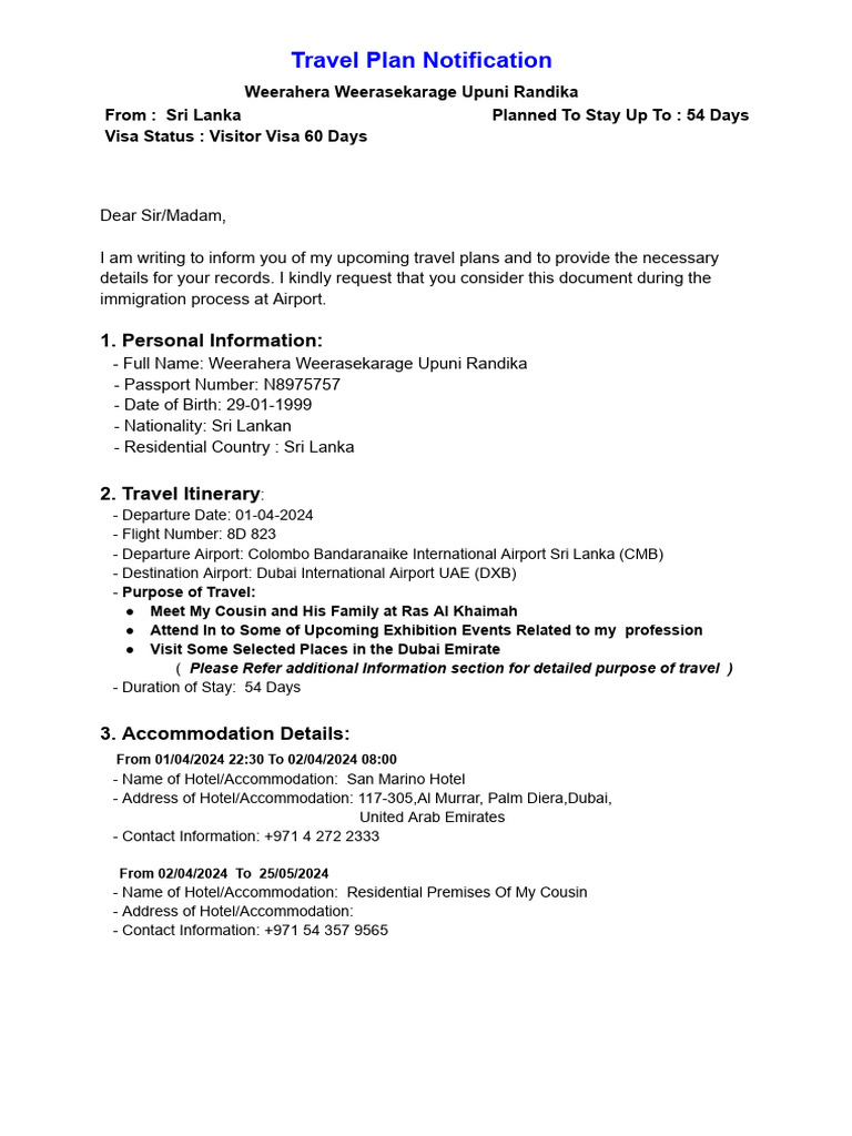 Travel Plan | PDF | Travel Visa | Dubai