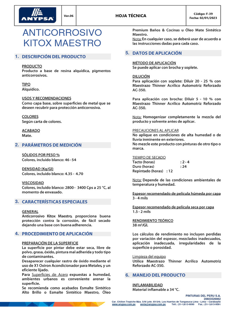 Anticorrosivo Kitox Maestro. | PDF