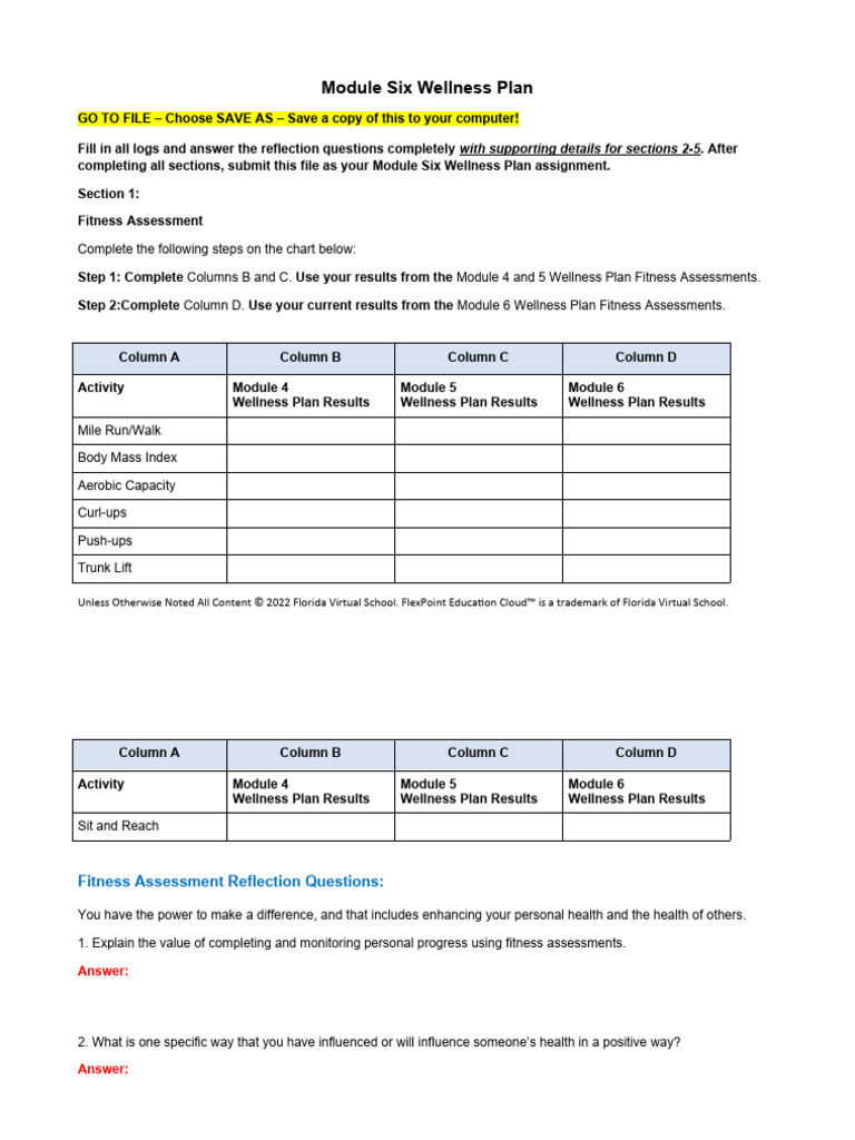 Module Six Wellness Plan | PDF | Physical Fitness | Physical Exercise