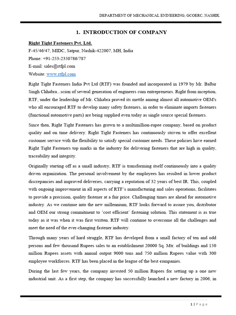 Overview of Right Tight Fasteners Pvt. Ltd. | PDF | Marketing | Screw