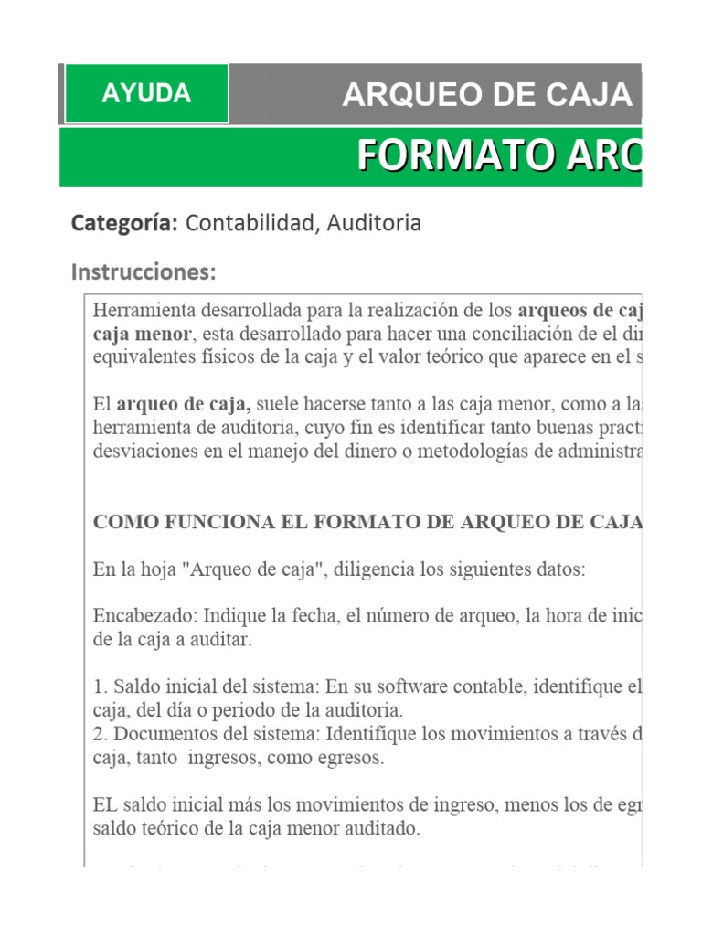 77-Formato Arqueo de Caja | PDF | Microsoft Excel | Billete de banco