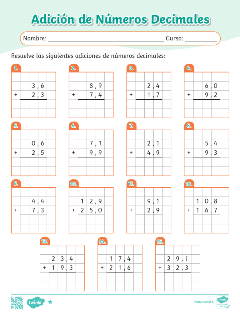 Cl m 1698499683 Actividad Adicion de Numeros Decimales Ver 3 | PDF